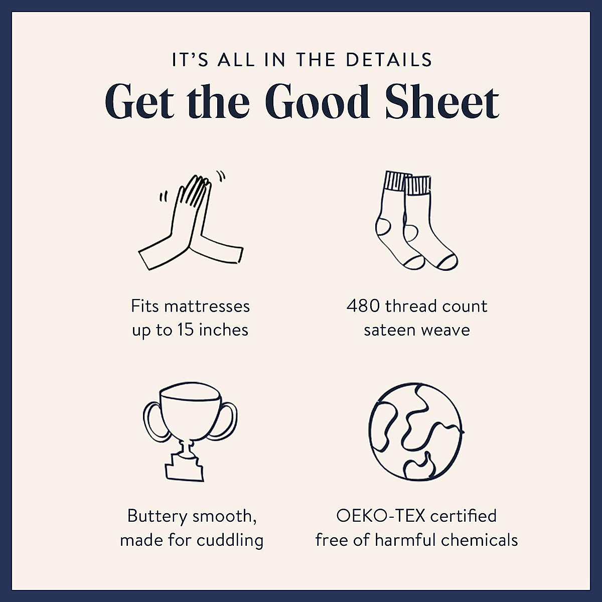 Brooklinen Luxury Sateen 4 Piece California King Size Sheets Set in Cream - 100% Cotton Sateen Sheets - 1 Fitted Sheet, 1 Flat Sheet, 2 Pillowcases - Best Luxury Sheets