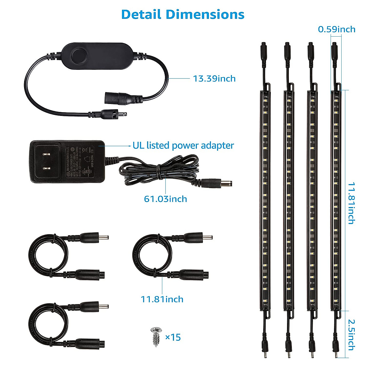 TORCHSTAR Voice Control Smart LED Safe Lighting Kit, (4) 12 Inch Dimmable Linkable Light Bars, Compatible with Alexa&Rocker Switch, 100-240V UL Power Adapter 900LM for Under Cabinet, 5000K Daylight