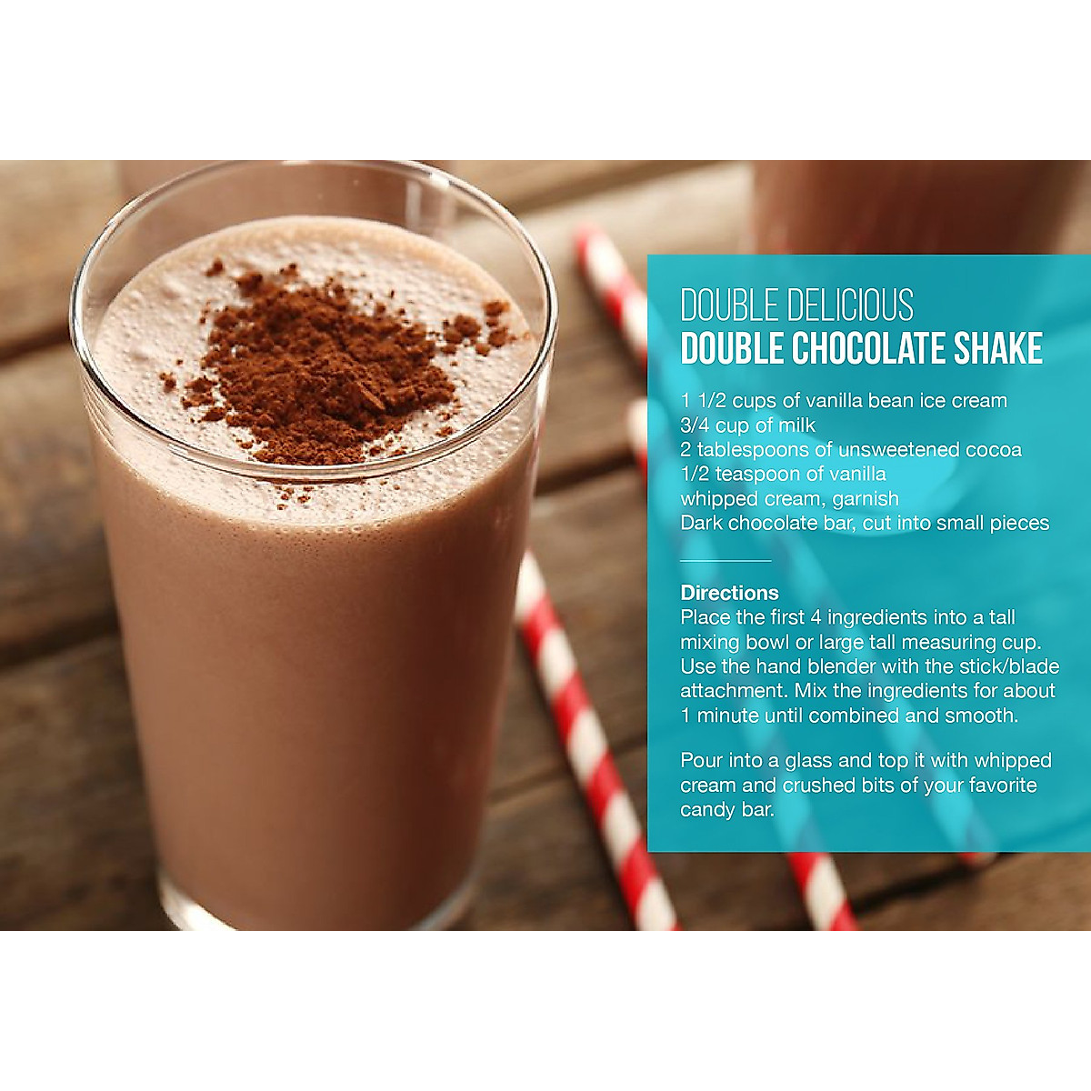 Chefman Immersion Stick Hand Blender with Stainless Steel Shaft & Blades, Powerful Ice Crushing 2-Speed Control Handheld Mixer, Purees Smoothie, Sauces & Soups, 300 Watts, Turquoise