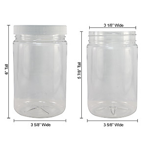 Pinnacle Mercantile Crystal Clear PET Plastic Jars with Screw on Lids 64 oz Set of 3 Wide Mouth