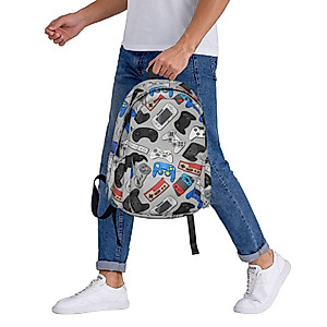 Oplp Video Game Controller Grey Background Large Capacity Backpack Colorful Gamepad Lightweight Personalized Laptop Bag Tablet Travel School Bag with Multiple Pockets