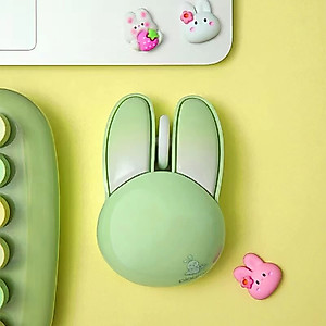 Lomiluskr Cute Bunny Wireless Mouse, Lightweight Soundless Mouse, 2.4G Wireless Mice, Candy Colors, Kawaii Rabbit Mouse for Girls and Kids (Green Bunny)