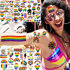24 Sheets Pride Tattoos Temporary, Rainbow Temporary Tattoos for Women Men Adults, Gay Pride Face Temporary Tattoos Sticker Parades Celebration