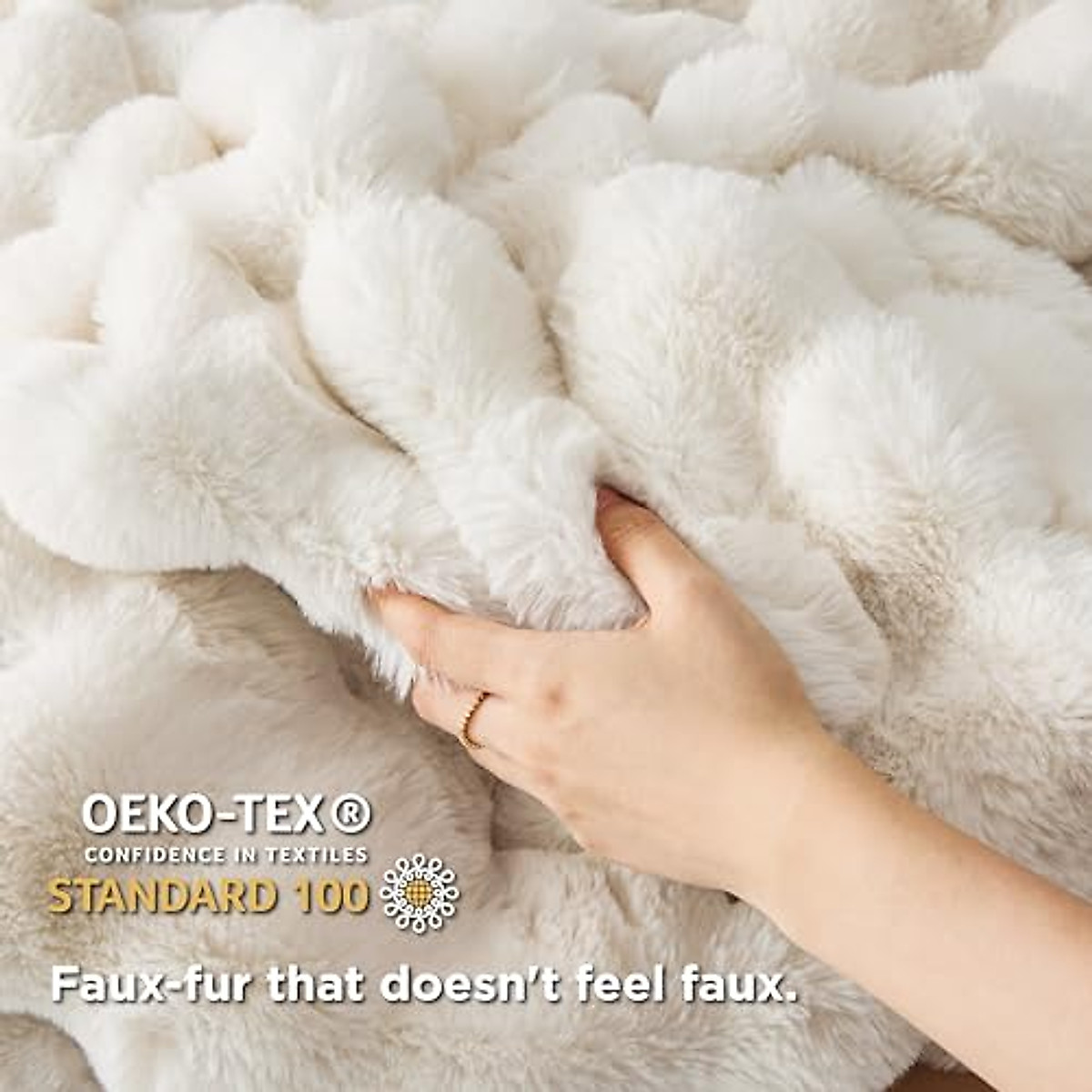 Bedsure Fluffy Faux Fur Throw Blanket Fuzzy Soft Bubble Blanket for Couch Bed Sofa Chair, Faux Fur Decor Gifts for Home Bedroom Living Room, Thick Warm Furry Cozy Gifts for Women, Cream, 50x70 Inch