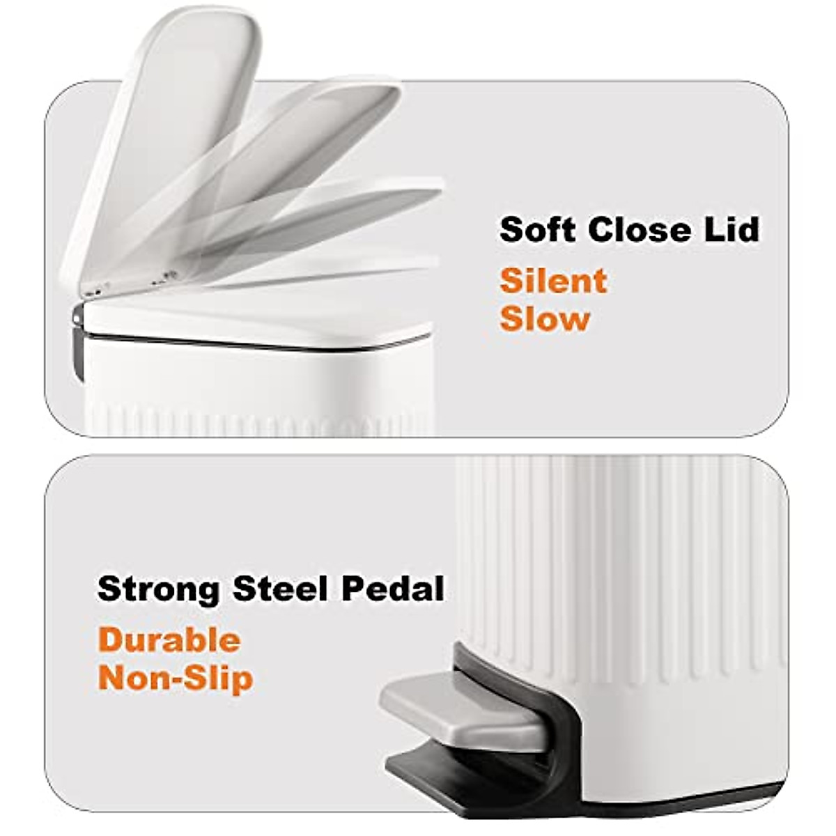 TrashAid Slim Bathroom Trash Can with Lid Soft Close, 6 Liter/1.6 Gallon Stainless Steel Small Garbage Can with Removable Inner Bucket, Step Pedal, Slim Wastebasket for Toilet, Office, Bedroom, White