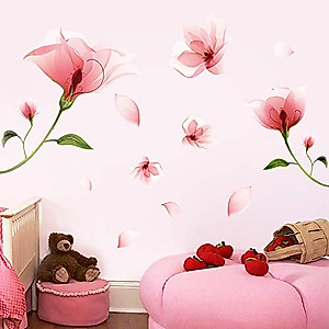 Buer Homie Wall Stickers, Pink Flowers Decals for Living Room DIY