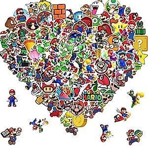 100Pcs The Super Mario Bros Movie Stickers Pack Mario Kids Stickers Cute Cartoon Characters Game Stickers for Kids Teens Adults Waterproof Vinyl Kawaii Stickers for Water Bottle Laptop Luggage (Mario100)