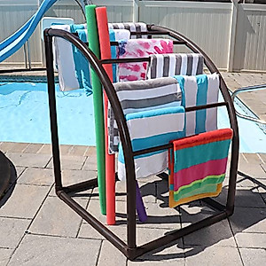 7 Bar Curved PVC Towel Rack - Free Standing Poolside Storage Organizer - Also Stores Floats, Paddles and Noodles, 37.5" W x 37.5" L x 49.5" H, (Brown) Style 144574