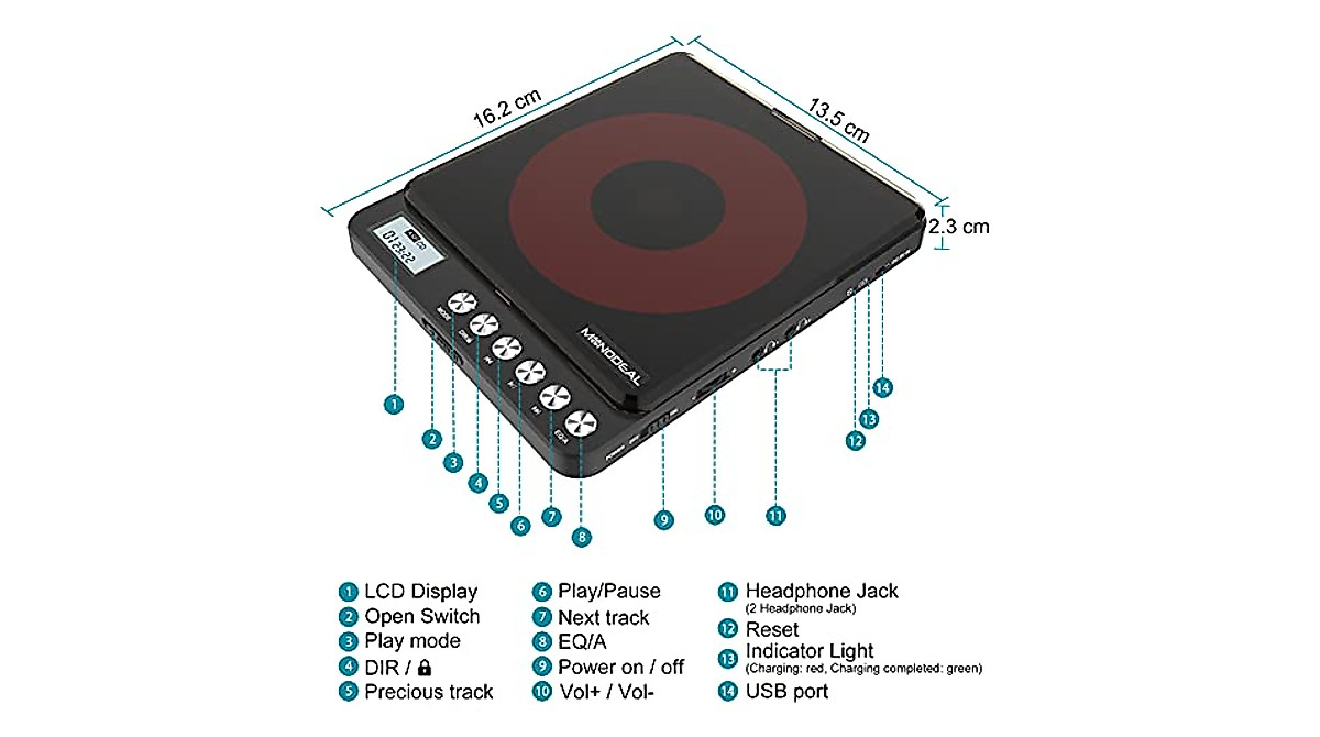 Portable CD Player with Speakers - Rechargeable & Anti-Skip | MONODEAL