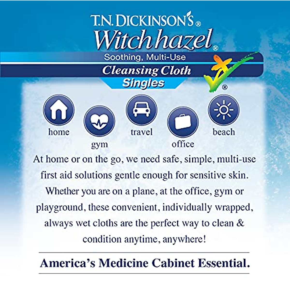 T.N. Dickinson's Witch Hazel On-The-go Multi-use Cleansing Cloth Towelette Singles, 14 Count