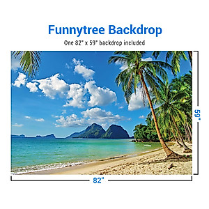 Funnytree 7x5ft Summer Tropical Beach Backdrop Seaside Island Palm Trees Photography Background for Picture Blue Sea Sky Sunshine Luau Themed Party Decorations Photo Booth Studio Props