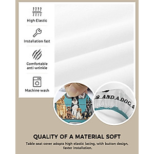 Blue Old Car with Kind of Puppies Seat Covers for Dining Chairs, Stretch Kitchen Chair Slipcovers, Retro Wooden Stripes Grain Dining Room Chair Covers Removable Office Chair Cover Protector Set of 6