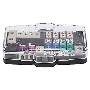 4 Way Power Distribution Block, Car o Stereo fuses Box Block, 0/4 Gauge in, 4/8 Gauge Out