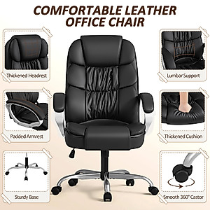 Homall Office Chair High Back Computer Chair Ergonomic Desk Chair, PU Leather Adjustable Height Modern Executive Swivel Task Chair with Padded Armrests and Lumbar Support (Black)