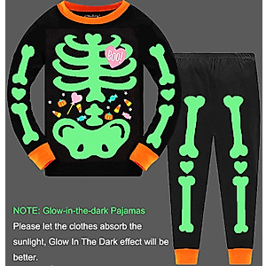Tkria Kids Pajamas for Girls Skeleton Glow-in-The-Dark Cotton Sleepwear Toddler Clothes Halloween Outfit Size 1-12T