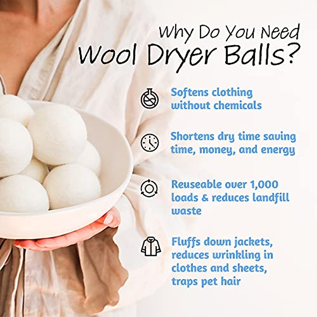 Wool Dryer Balls - Smart Sheep 3-Pack - XL Premium Natural Fabric Softener Award-Winning - Wool Balls Replaces Dryer Sheets - Wool Balls for Dryer - Laundry Balls for Dryer