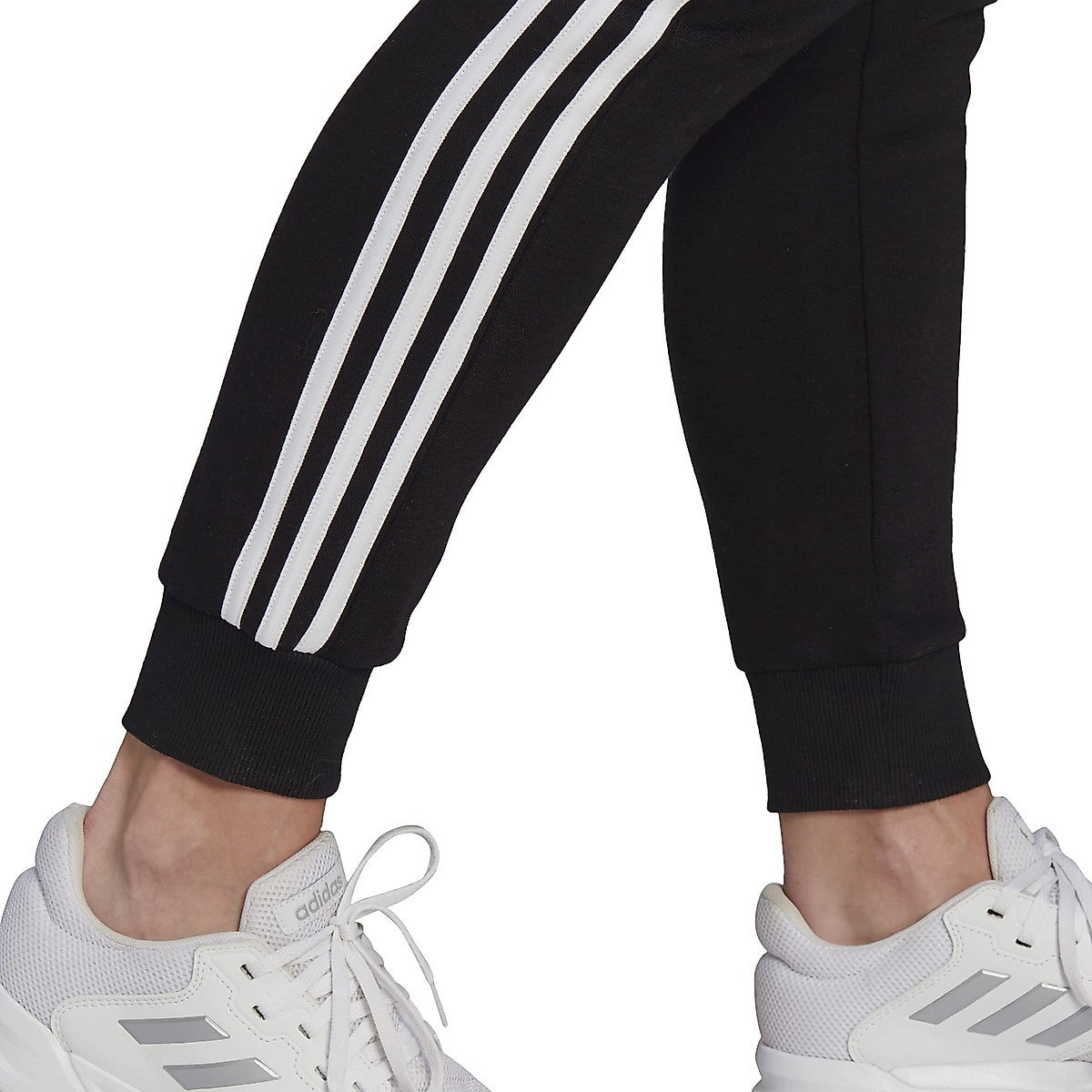 adidas Women's Essentials Fleece Tapered Cuff Pants, Black/White, Medium