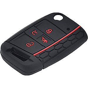 EXUNTECH 2Pcs Silicone Remote Key Fob Cover Compatible for 2020 2019 2018 2017 VW Volkswagen Golf Alltrack Sportwagen GTI Tiguan Atlas Polo Skoda Octavia, Red Blue Buttons