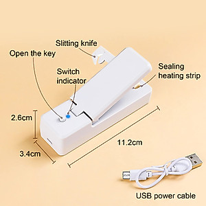 Portable Mini Bag Sealer, with Magnet USB Charging Plastic Bag Sealing Machine for Snacks Chips Fresh Storage Home Kitchen Use (White)