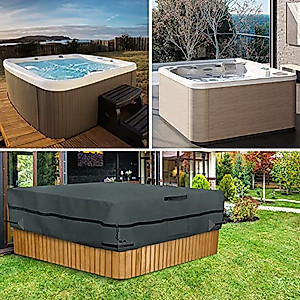 AKEfit Square Outdoor Hot Tub Cover-Waterproof SPA Covers for Hot Tub,Heavy Duty 600D Polyester Hot Tub Cover Protector, Windproof SPA Cover Fits 95''x 95'',Grey