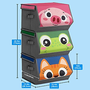 VERONLY 3 Pack Stackable Storage Bins for Boys and Girls, Kids Storage Drawers Boxes with Lids, Foldable Closet Organizers with Velcro for Bedroom, Playroom, Kindergarten, Nursery(Pink, Green, Blue)