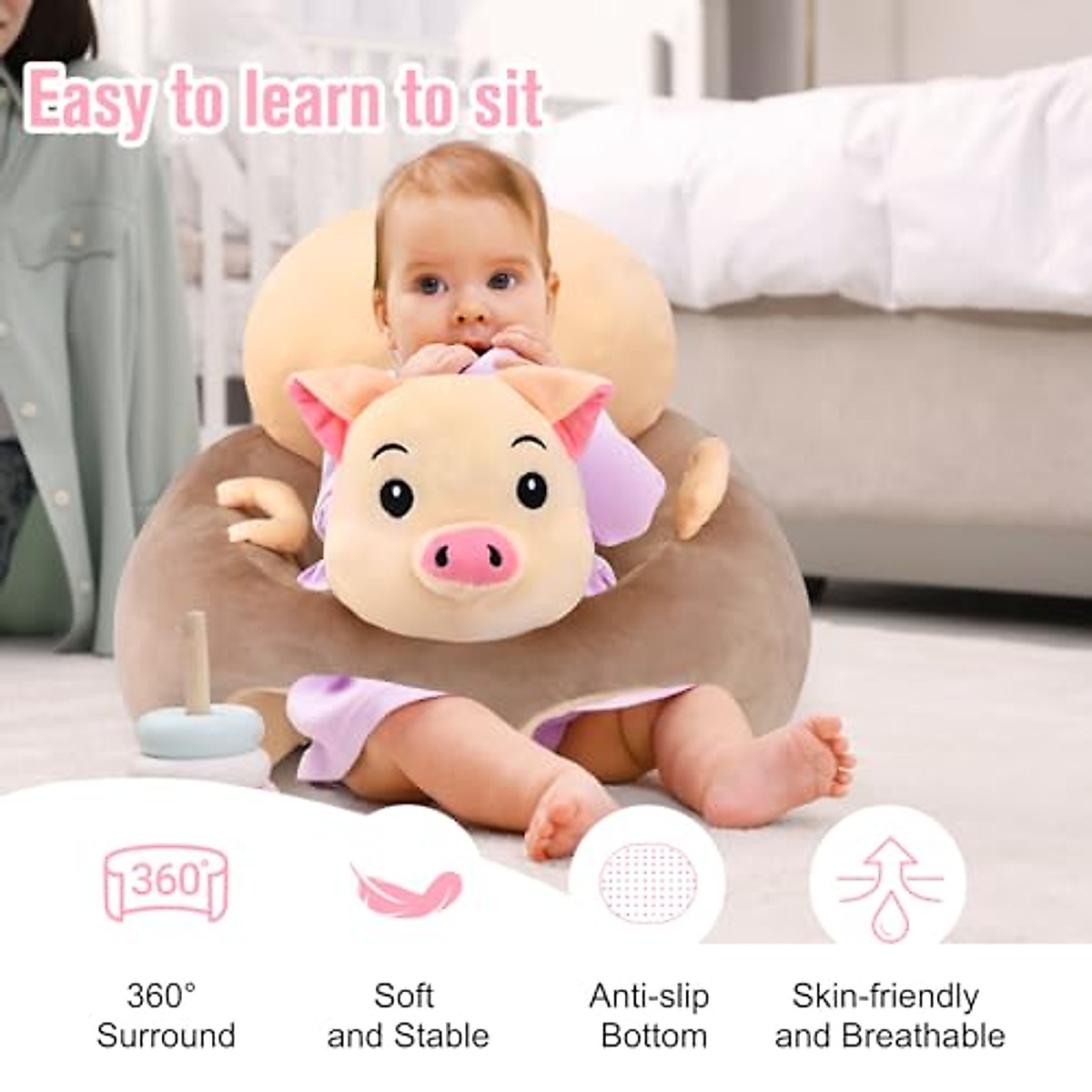 RoamReady Toddler Infant Baby Chairs for Sitting Up 3-6-12 Months, Infant Support Floor Seats for Babies Comfy Plush Stable Newborn Learn to Sit Up Chair Gift(Piggy)