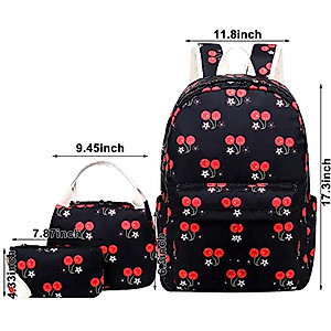 Joyfulife Backpack for Girls School Bags Kids Bookbags Teen Girls Backpacks with Lunch Box Pencil Bags Travel Daypack (Cherry Black)