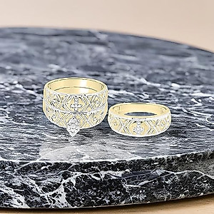 Dazzlingrock Collection 0.14 Carat Marquise & Round White Diamond Intricate Cross Design Trio Ring Set in 14K Yellow Gold, Women size 10 and Mens size 10