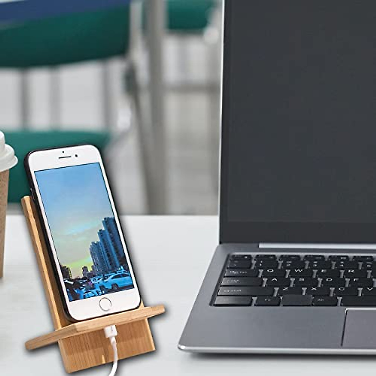 LIFATION Bamboo Phone Stand with Charging Hole Detachable Portable Wood Mobile Phone Holder