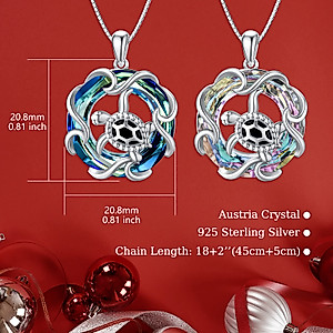 TOUPOP Ocean Wave and Cute Sea Turtle Necklace for Women 925 Sterling Silver Necklace Pendant Jewelry with CrystalGifts for Turtle Lovers Girls Mother 0.79 * 0.79 inches silver