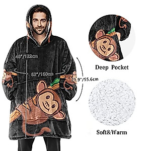 NZOOHY Monkey Branches Sherpa Blanket Hoodie Wearable Blanket Oversized Hoodie Blanket Gift for Adult Women Men Teens, One Size Fits All