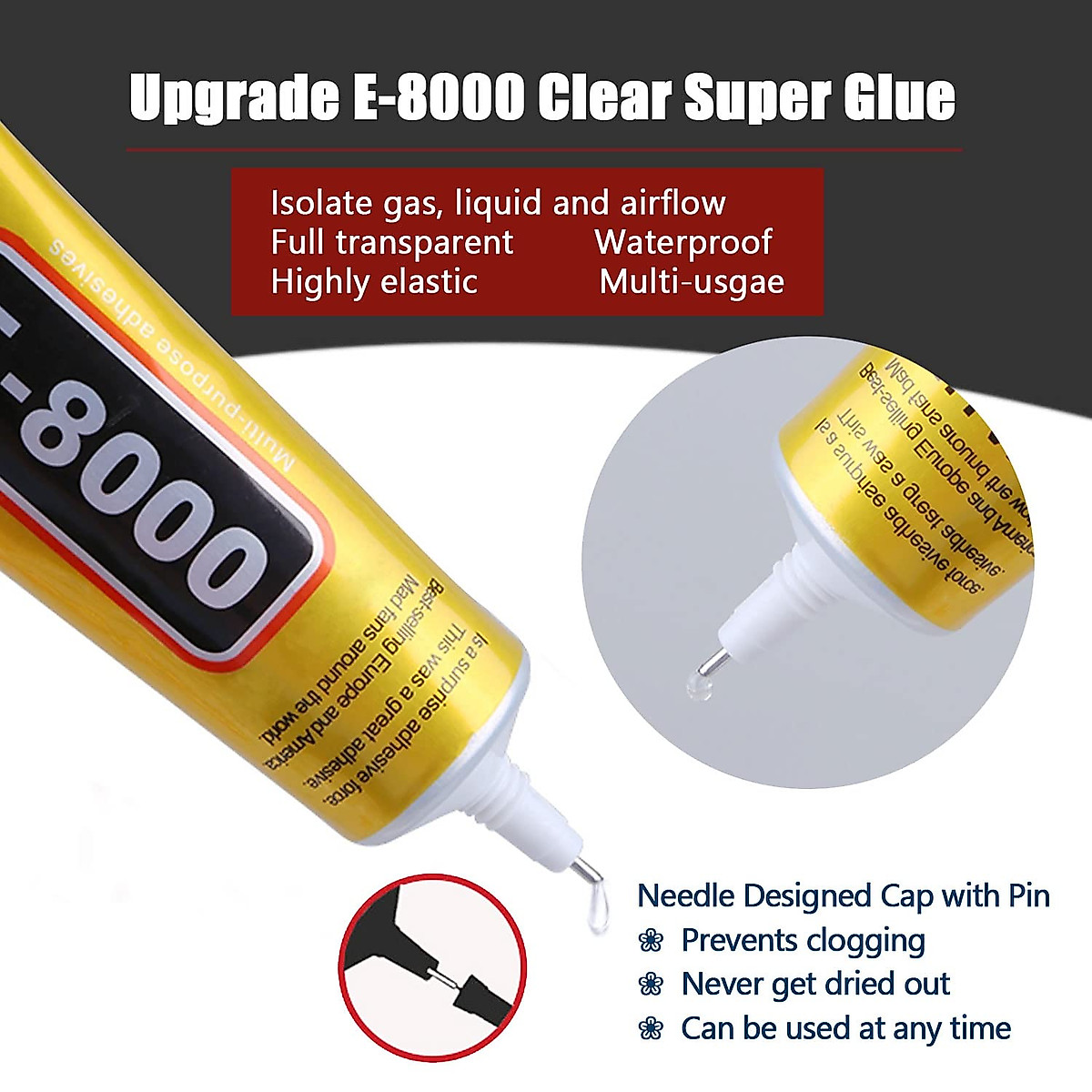 4pcs X 25ML E8000 Glue Clear Jewelry Metal Glue, Upgrade Clear E-8000 Glues Paste Transparent Liquid Fusion Fabric Glue for Phone Repair, Glass, Wooden, Rhinestone Jewelry Crafts, DIY Tumblers