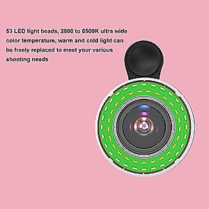 GOWENIC 15X Macro Lens with Mini Clip Ring Light, Macro Lens for Smartphone, 2800 to 6500K Phone Clip on Zoom Lens for Photography Video Recording (Black)