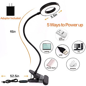 Desk Lamp Clip on Light, Desk Light 48 LED Lamp with 3 Lighting Modes, Dimmable 10 Brightness Levels, 360° Adjustable Gooseneck, Eye-Caring Small Lamp for Bed Headboard Reading Makeup Eyebrow (Black)