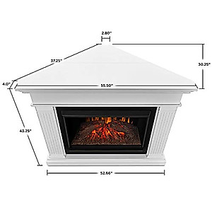 BOWERY HILL Traditional Corner Electric Fireplace Mantel Heater with Remote Control, Adjustable Led Flame 1500W in White