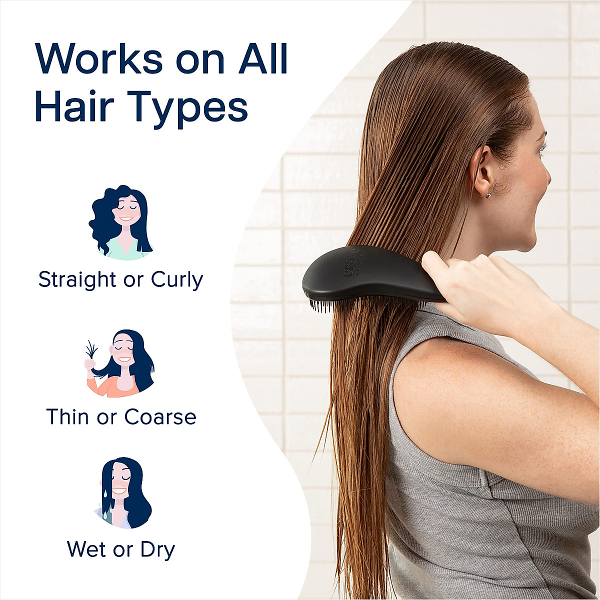 Crave Naturals Glide Thru Detangling Brush, Detangler Brush for Curly, Straight, Wet and Dry Hair for Adults and Kids, Hair Brush and Comb, Hair Accessories for Women, Black