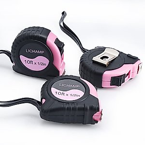 Lichamp Small Tape Measure 10 Feet, Pink Tape Measure Mini 3 Pack 10ft x 1/2in with 1/8 Fractions, 0310PK