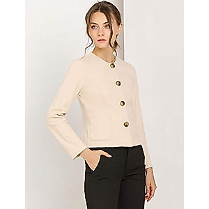 Allegra K Women's Fall Casual Jacket Elegant Button Front Work Office Blazer X-Small Beige