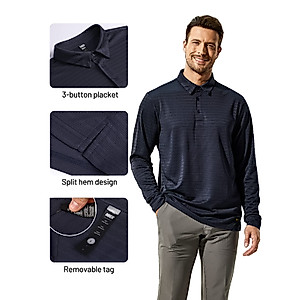 MIER Long Sleeve Polo Shirts for Men Quick Dry Polyester Collared Shirt Casual Performance Golf Shirts, Navy, XXL