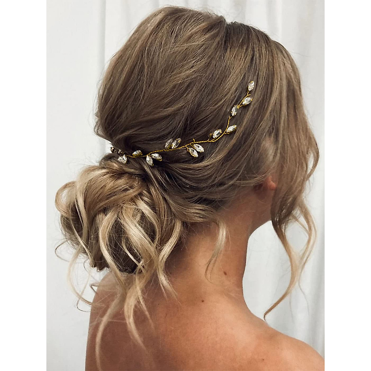 JAKAWIN Bride Rhinestone Wedding Hair Vine Crystal Hair Piece Bridal Headpiece Hair Accessories for Women and Girls HV190 (2 Gold)