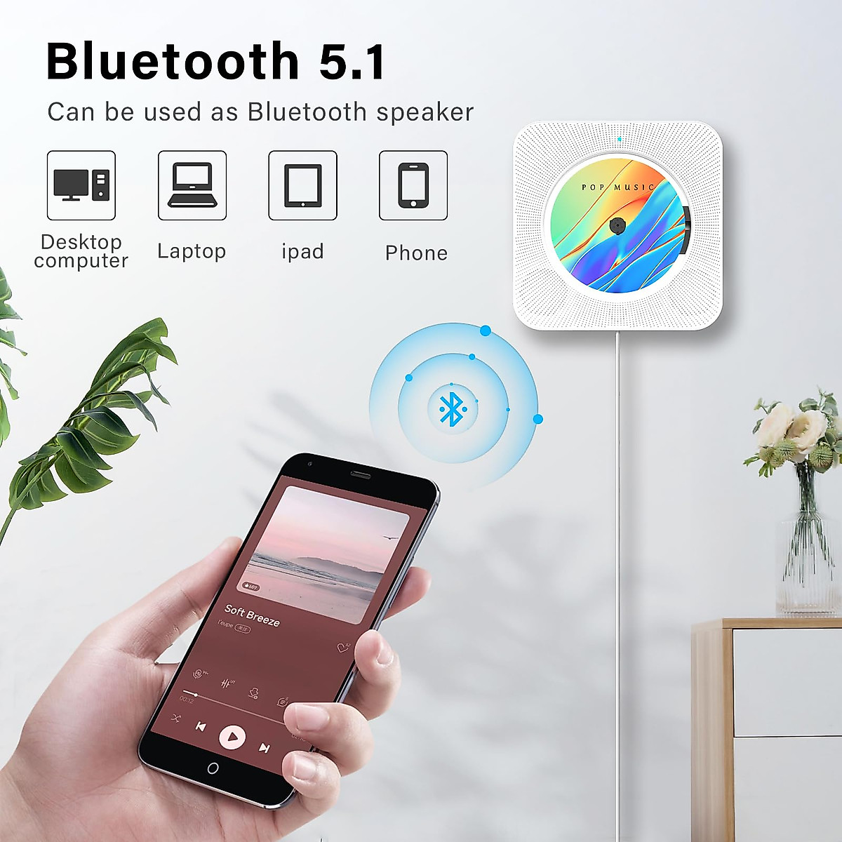 ZYOKATA CD Player Portable with Bluetooth 5.1 Desktop Music CD Player with Remote Control, Boombox, FM Radio, LED Screen, Support AUX/USB Headphone Jack for Home