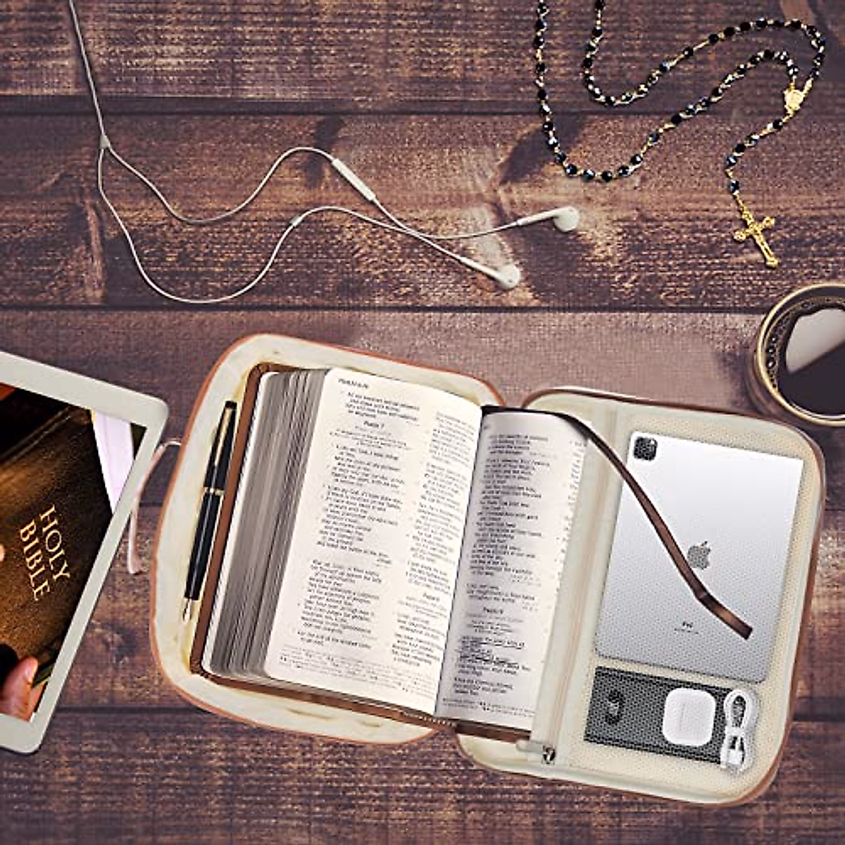 Large Bible Cover with Shoulder Strap, Bible Carrying Case with Handles, Bible Protective with Pen Slots, Bible Book Carrier Bible Accessories, Bible Case for Women, Bible Bag for Girl - Plaid