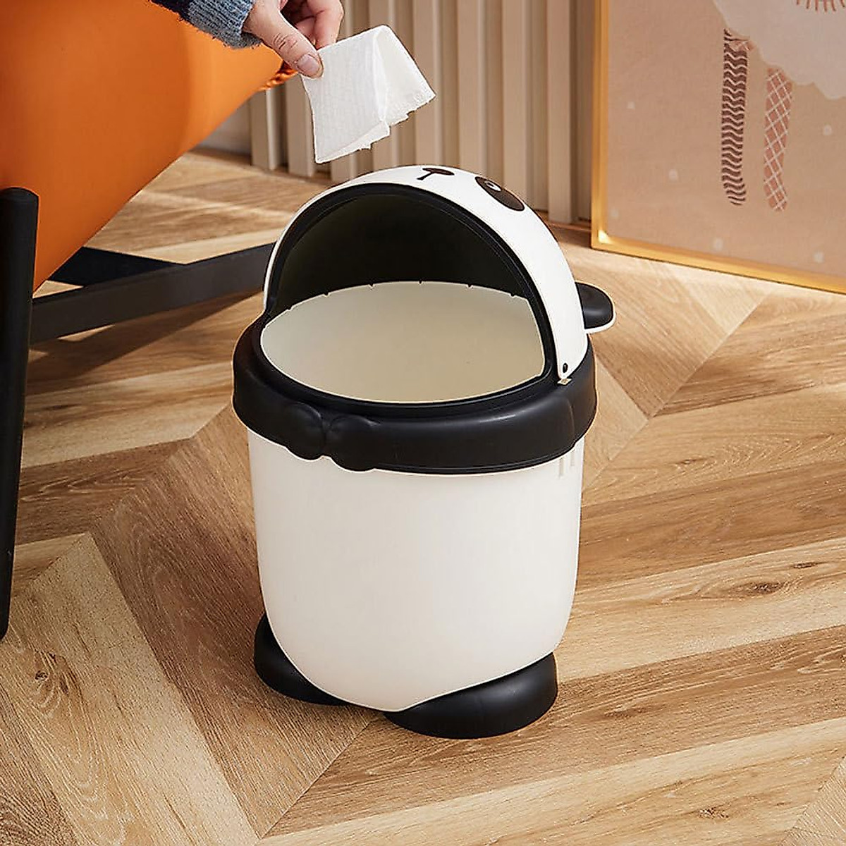 Baluue Cute Panda Trash Can Animal Shape Bedroom Garbage Can Container Wastebasket Recycling Bin Round Rubbish Waste Paper Bin for Office Home Kitchen White