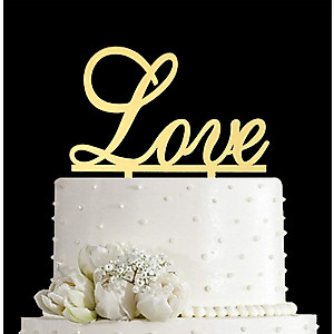 JIEEIN Love Cake Topper - Wedding/Engagement/Bridal Shower/Anniversary/Birthday/Bachelorette/Confession Party Decorations Supplies (Mirror Gold Acrylic)