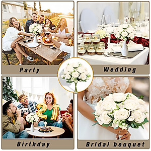 AIPOKE Artificial Persian White Rose 4pcs Bouquet with 20 Heads White Flowers for Home Garden Decor Wedding Party