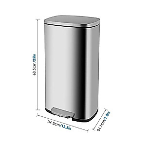 PUPL 8 Gallon(30L) Kitchen Trash Can, Brushed Stainless Steel Garbage Bin with Removable Plastic Inner Bucket & Metal Pedal, Recycle Rubbish Silent and Soft Lid for Office, Home, Outdoor, Silver