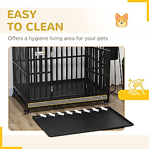 PawHut Heavy Duty Dog Crate Metal Kennel and Cage Dog Playpen with Lockable Wheels, Slide-Out Tray and Anti-Pinching Floor, 45" x 29.5" x 35"