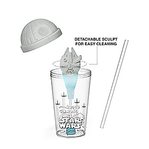 Zak Designs Star Wars Ep4 22oz Sculpt Tumbler, Made of Durable Plastic, Unique Novelty Treasure Cup (SW Episode IV Movie Millennium Falcon, BPA-Free)