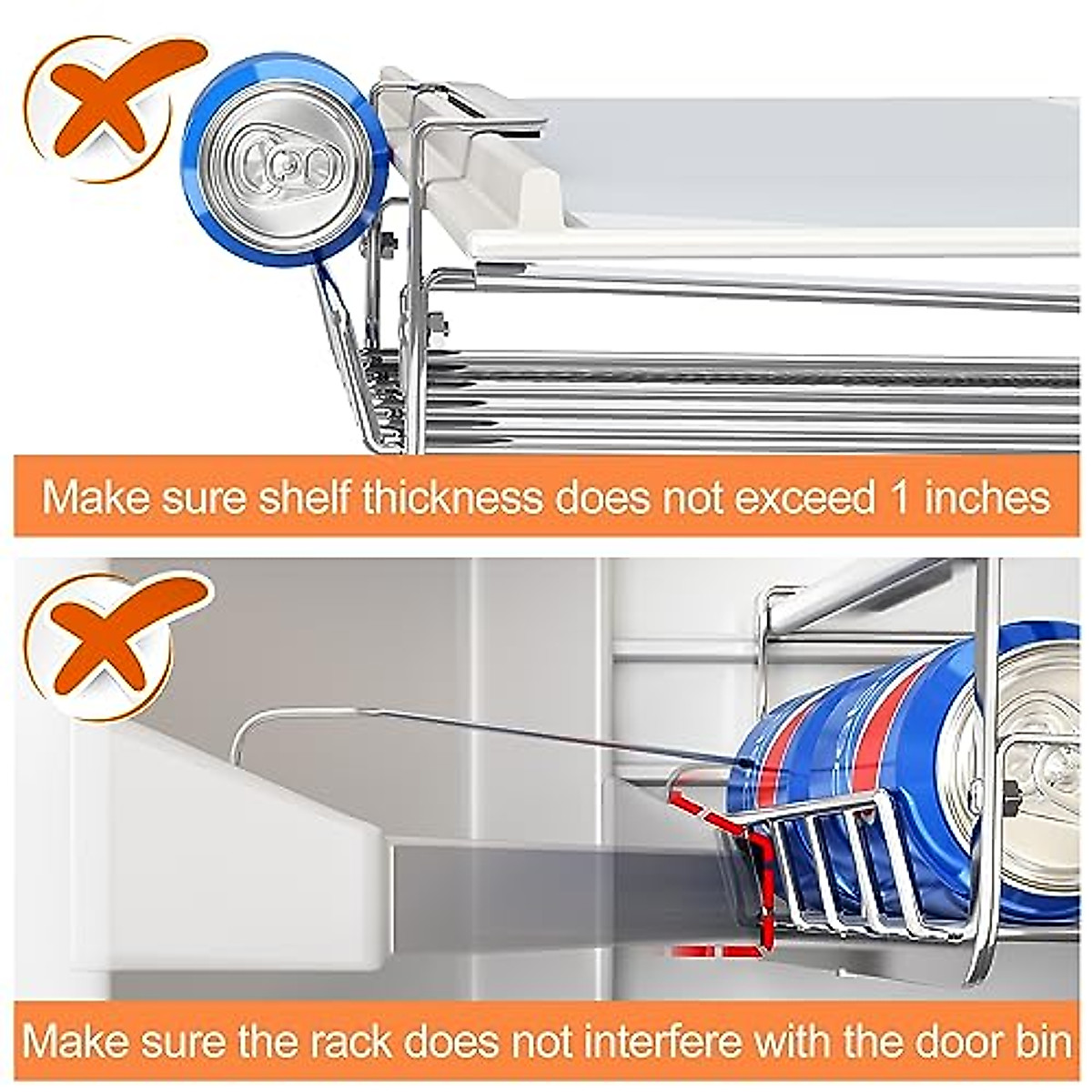 Soda Can Storage for Refrigerator, Hanging Soda Can Organizer Stainless Steel Soda Can Holder for Refrigerator Soda Can Dispenser for Fridge Can Drinks Rack Container with Adjustable Rail Design