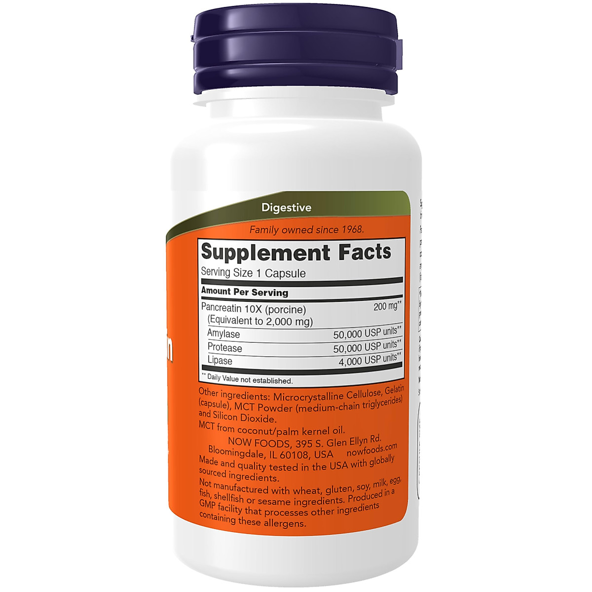 NOW Supplements, Pancreatin 10X 200 mg with naturally occurring Protease (Protein Digesting), Amylase (Carbohydrate Digesting), and Lipase (Fat Digesting) Enzymes, 100 Capsules